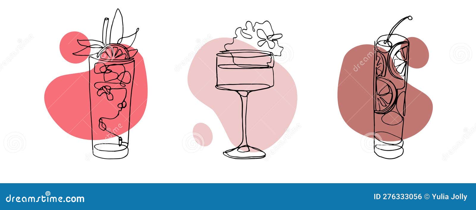 Continuous Line Drawing of Exotic Cocktail Drinks. Vector Stock Vector ...