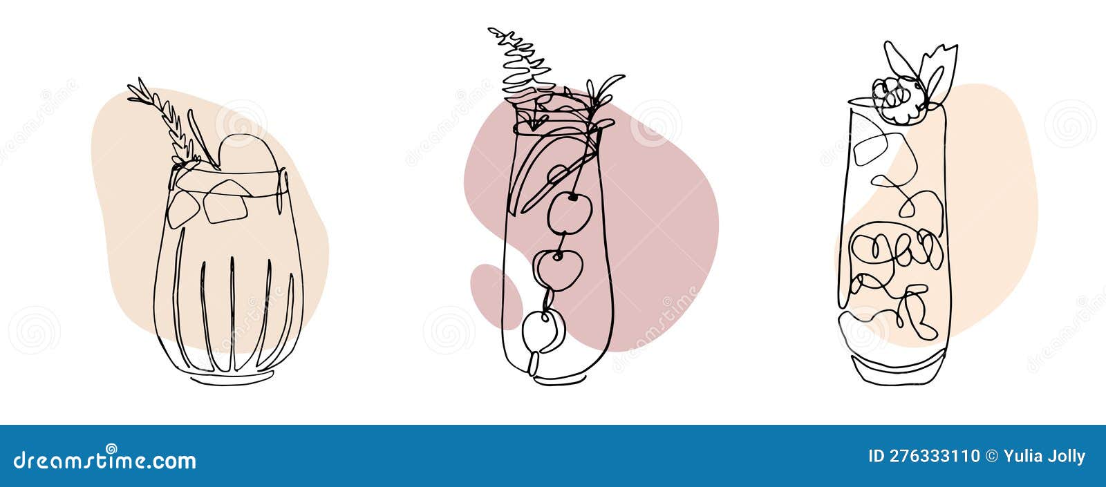 Continuous Line Drawing of Exotic Cocktail Drinks. Vector Stock Vector ...