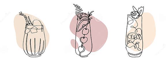 Continuous Line Drawing of Exotic Cocktail Drinks. Vector Stock Vector ...