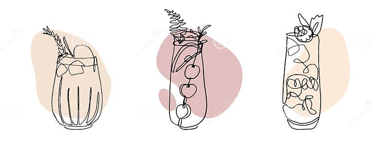 Continuous Line Drawing of Exotic Cocktail Drinks. Vector Stock Vector ...