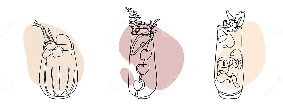 Continuous Line Drawing of Exotic Cocktail Drinks. Vector Stock Vector ...