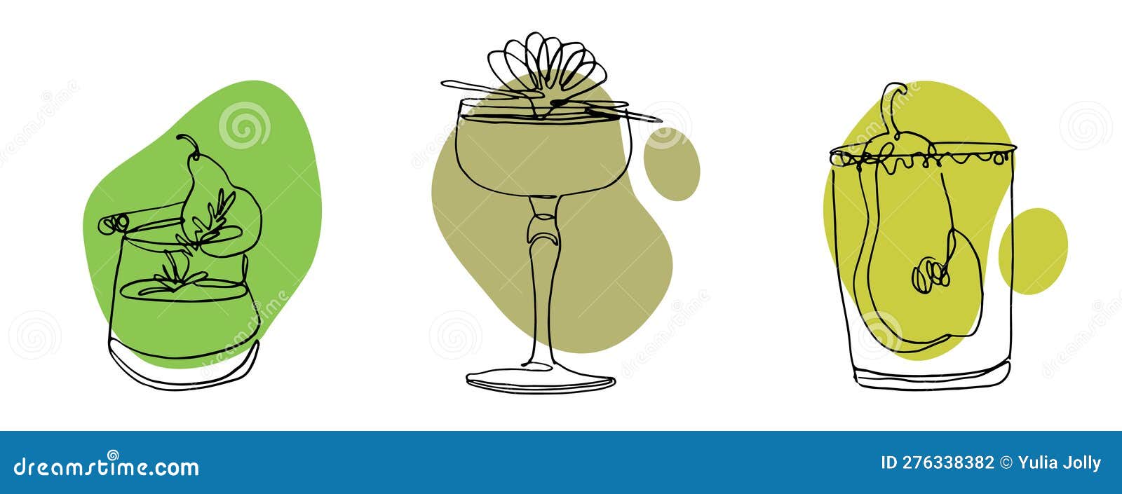 Continuous Line Drawing of Exotic Cocktail Drinks. Vector Stock Vector ...