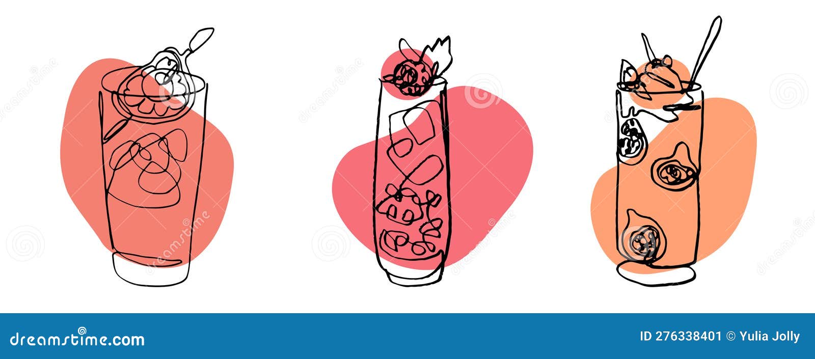 Continuous Line Drawing of Exotic Cocktail Drinks. Vector Stock Vector ...