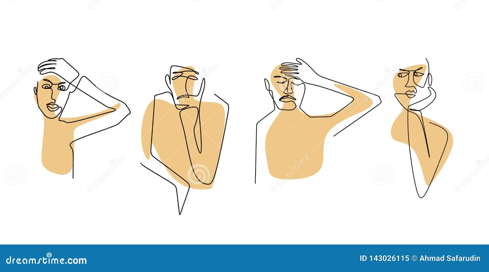 Continuous Line Drawing of Facial Expression Sets Stock Vector ...