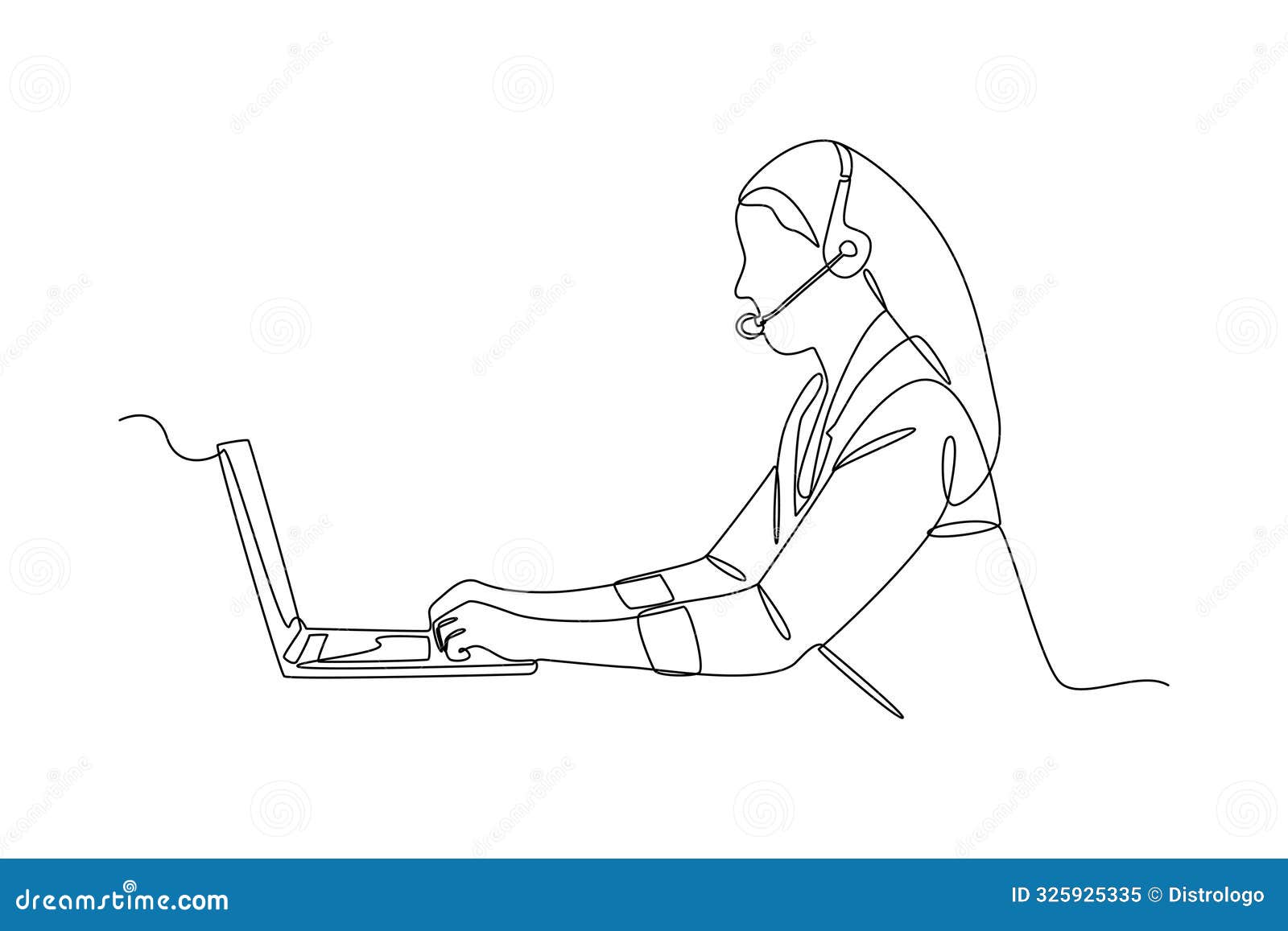 Continuous Line Drawing of Female Customer Service Operator in Front of ...