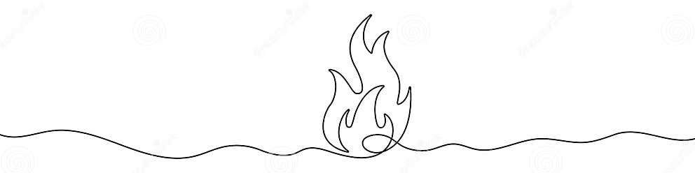 Continuous Line Drawing of Fire. Flame Linear Icon. One Line Drawing ...