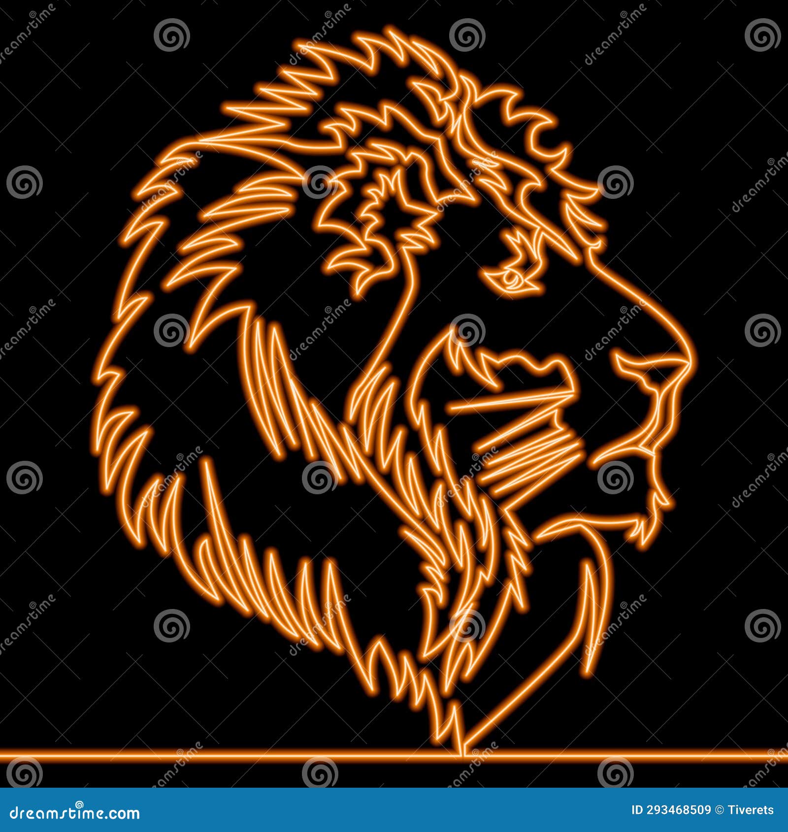 Continuous Line Drawing Fire Lion Head Isolated Icon Neon Glow Vector ...