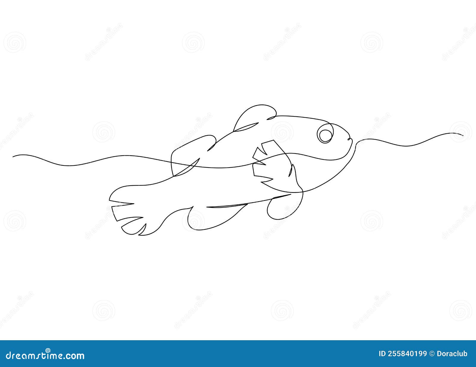 Continuous Line Drawing of Fish with the Ocean. Stock Vector ...