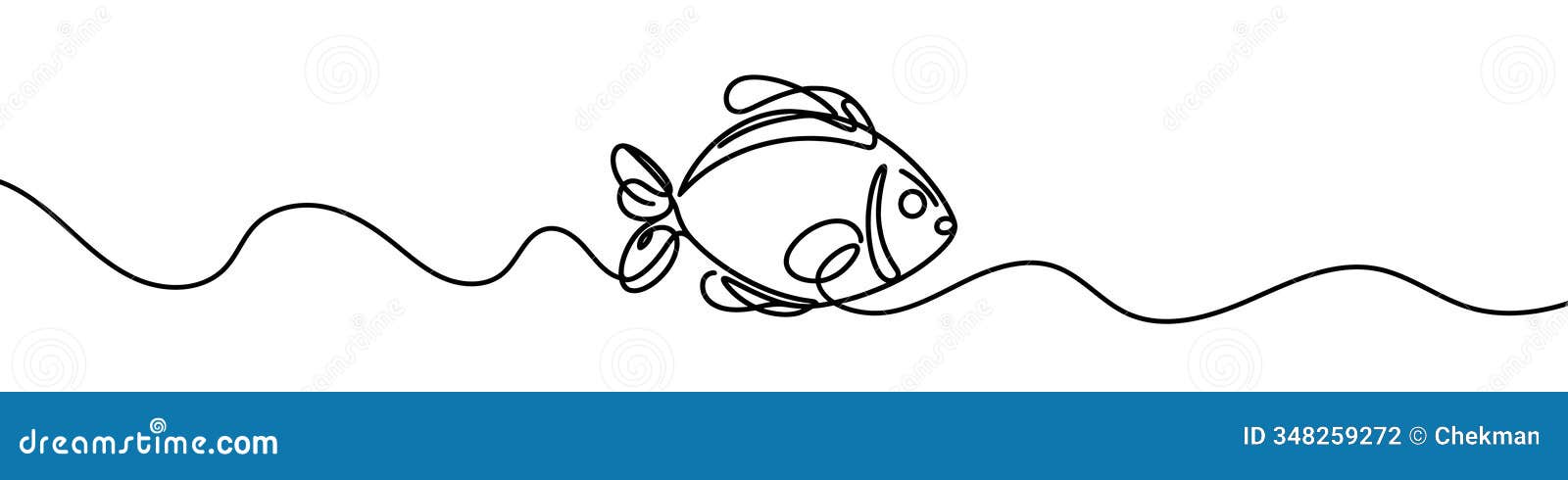 Continuous Line Drawing Fish Swimming in the Wavy Ocean Stock ...