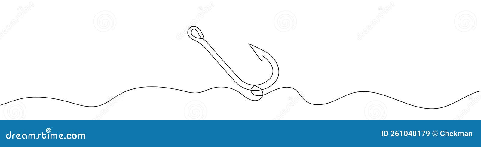 Continuous Line Drawing of Fishing Hook. One Line Icon of Fishing Hook ...