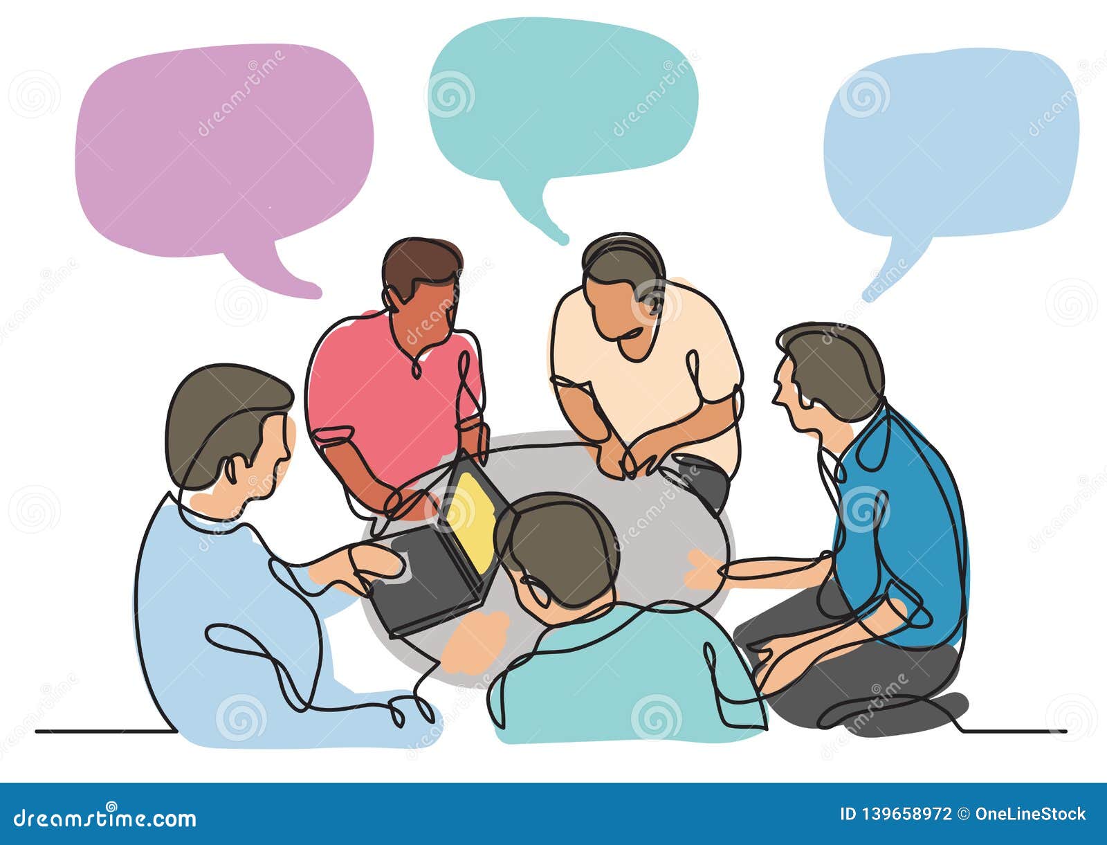 Continuous Line Drawing of Coworkers Discussing Stock Vector ...