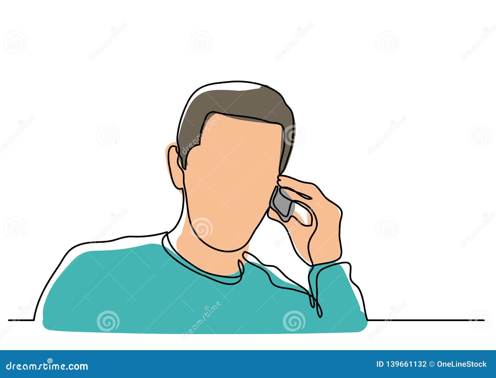 Continuous Line Drawing Of Man Talking On Cell Phone Stock Vector