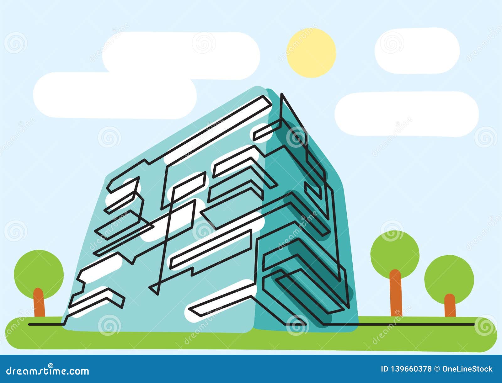 Continuous Line Drawing of Modern Apartment Building Stock Illustration ... Continuous Line Drawing of Modern Apartment Building Stock Illustration ...