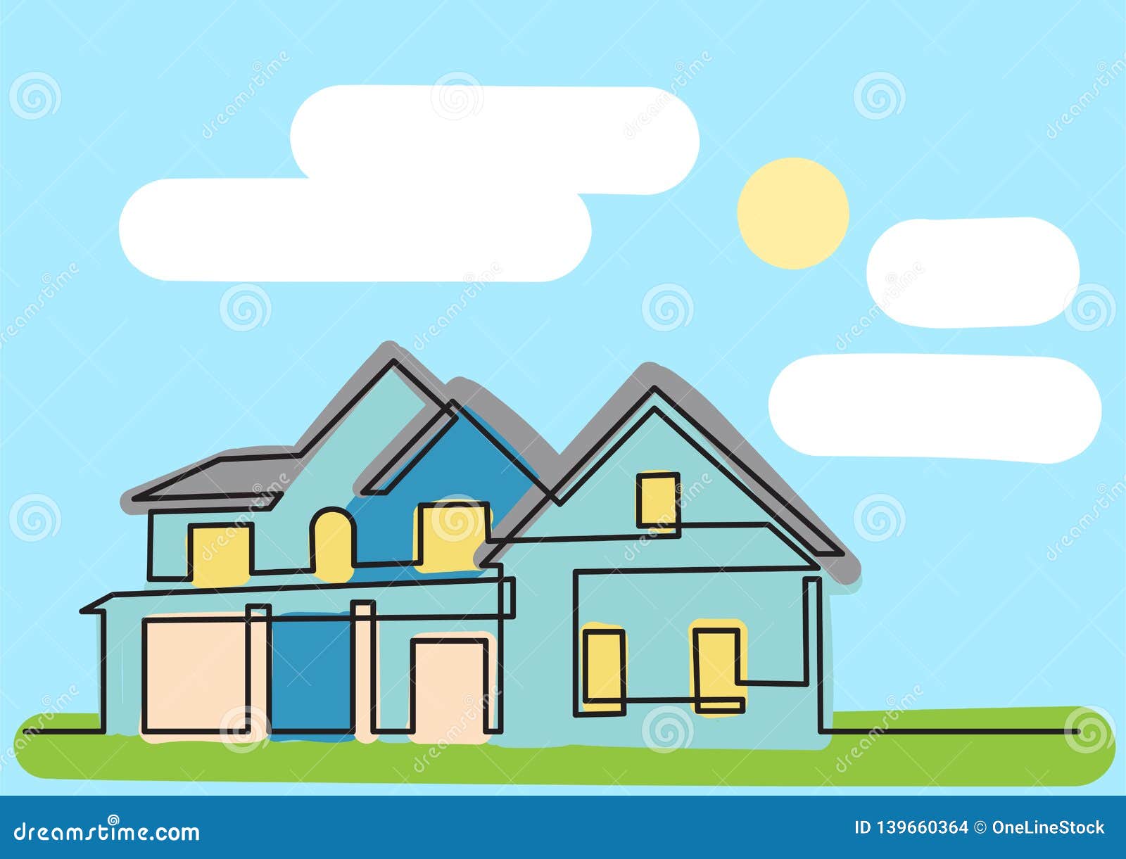 Continuous Line Drawing of Residential House Stock Vector ... Continuous Line Drawing of Residential House Stock Vector ...