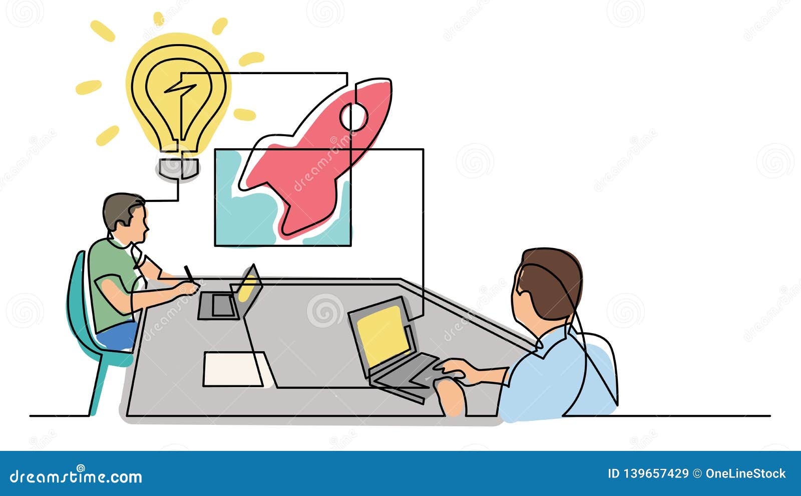 Continuous Line Drawing of Startup Brainstorming Session Stock Vector ...