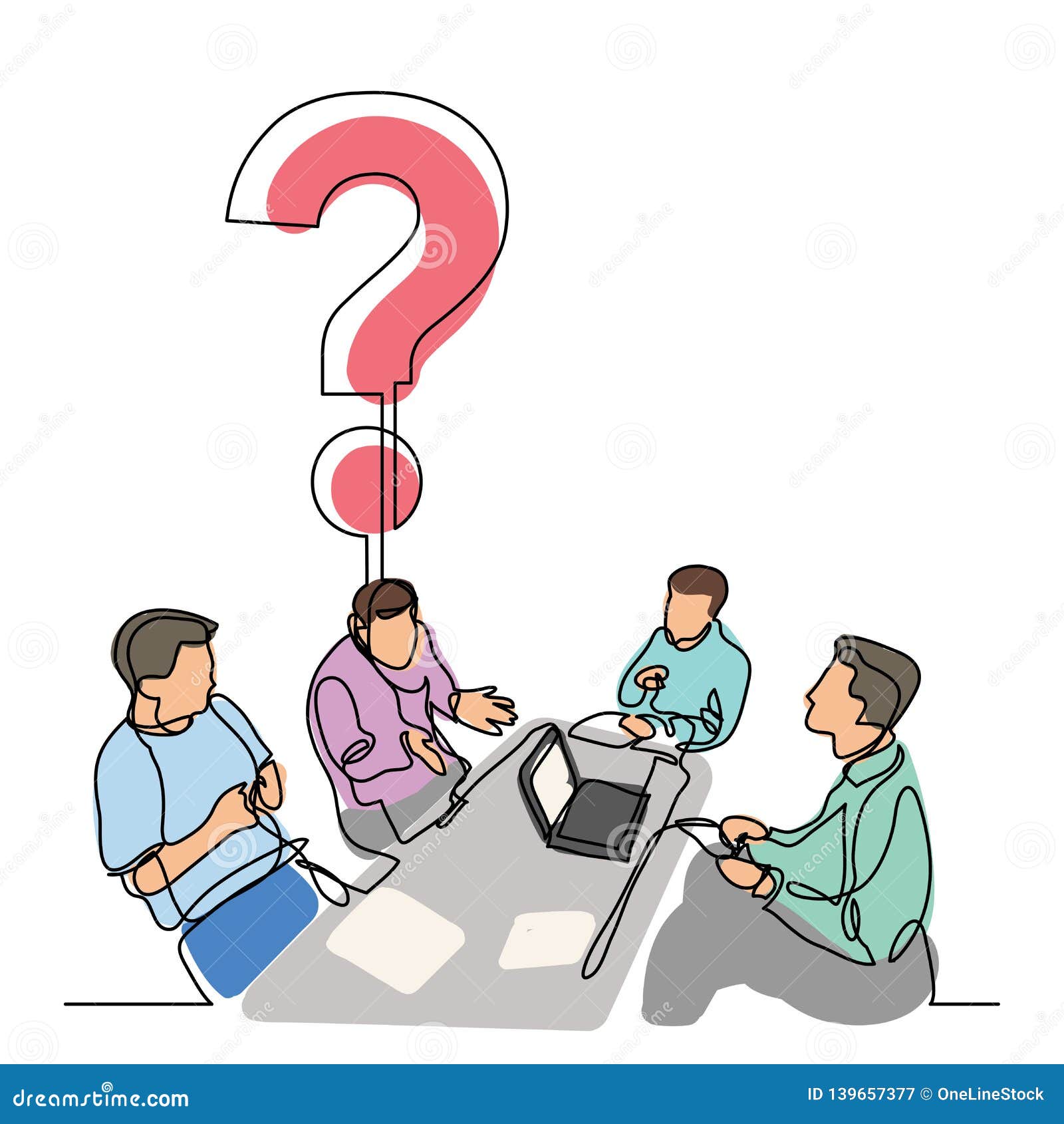 Continuous Line Drawing of Team Discussion New Question Stock Vector ...