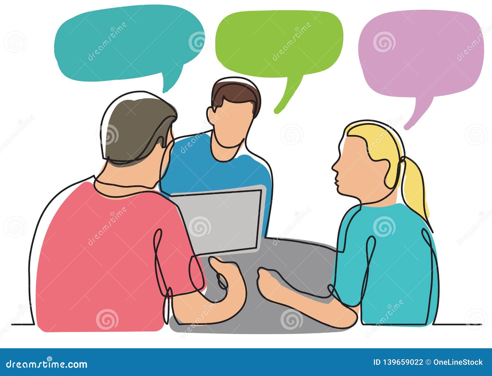 Continuous Line Drawing of Three Coworkers Discussing Stock Vector ...