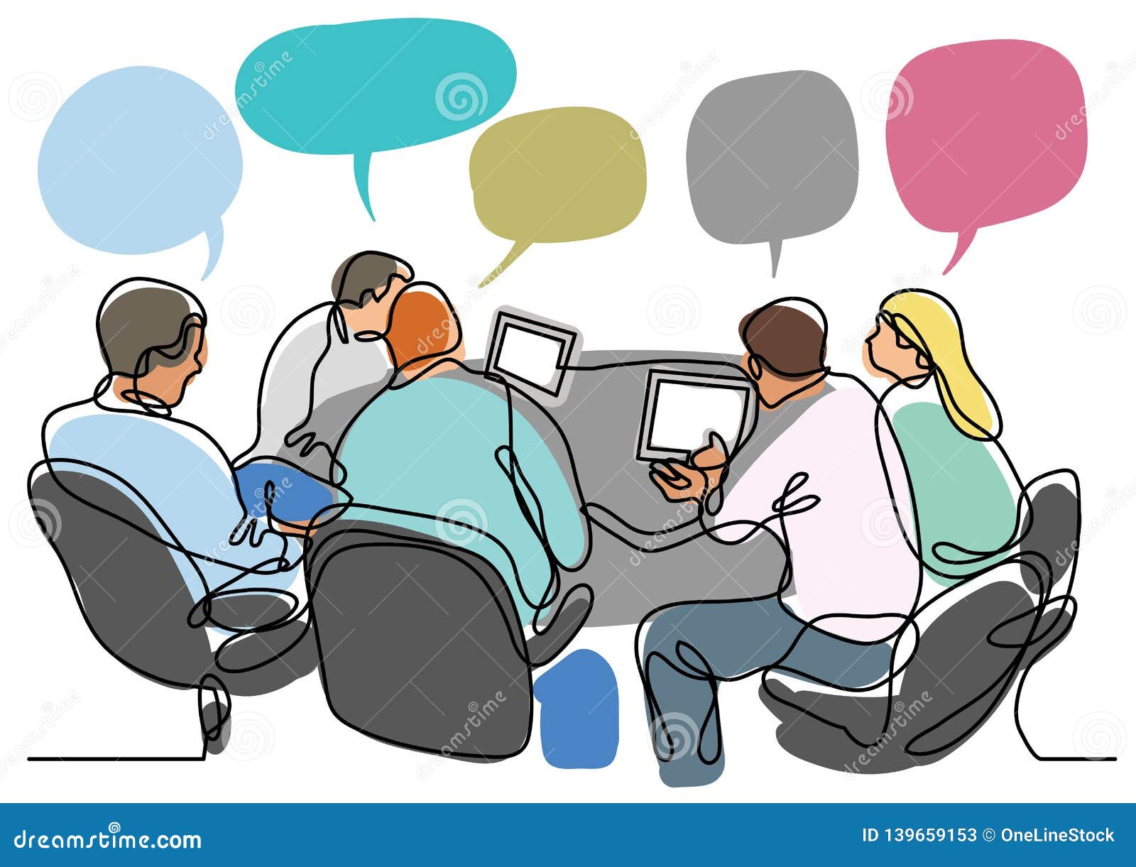 Continuous Line Drawing of Working Group of Team Members Stock Vector ...