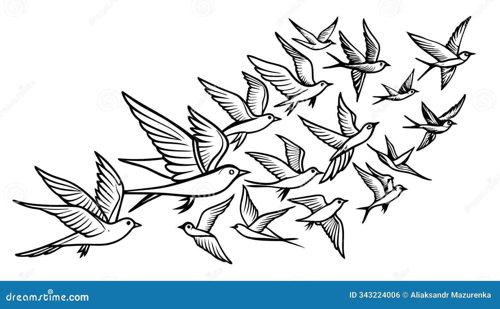 Continuous Line Drawing With A Flock Of Flying Birds. Freedom Line Art ...