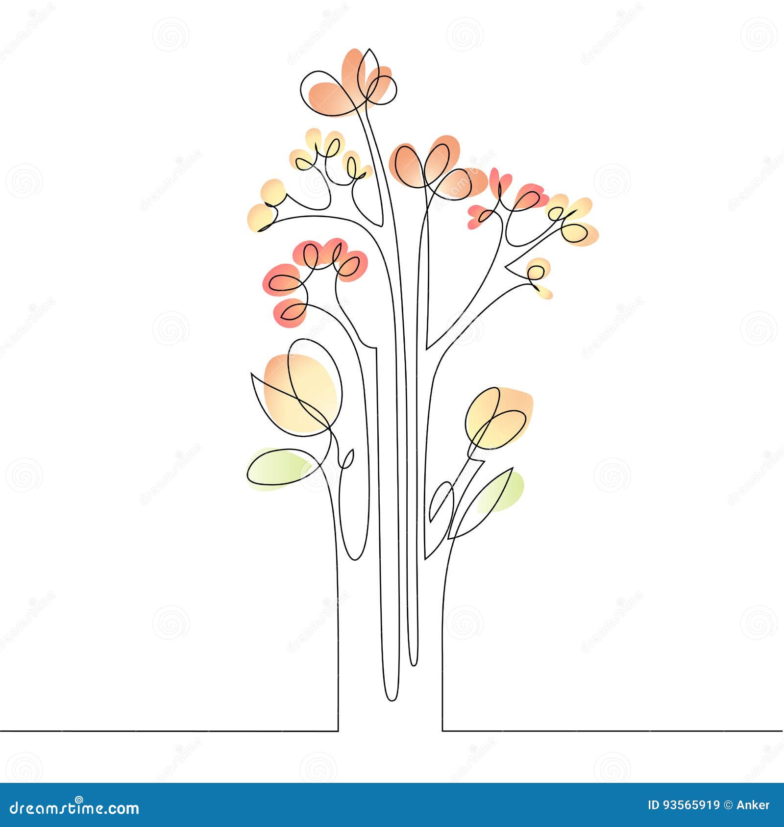 Continuous Line Drawing of Flowers Stock Vector - Illustration of frame ...