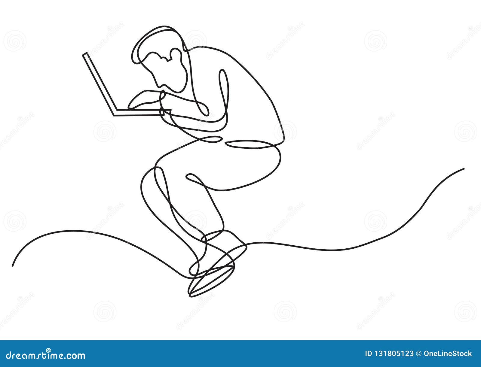 Continuous Line Drawing of Focused Man Working on Laptop Computer Stock ...