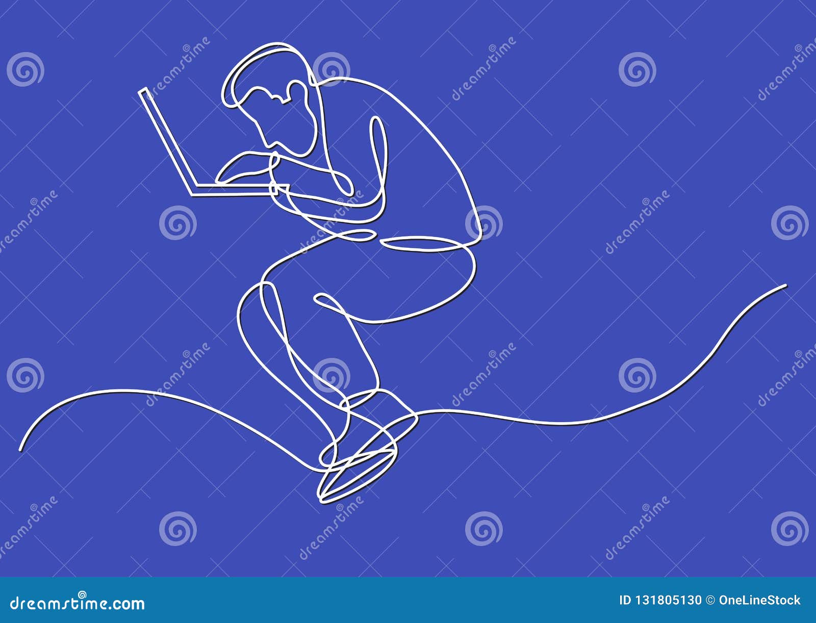 Continuous Line Drawing of Focused Man Working on Laptop Computer Stock ...
