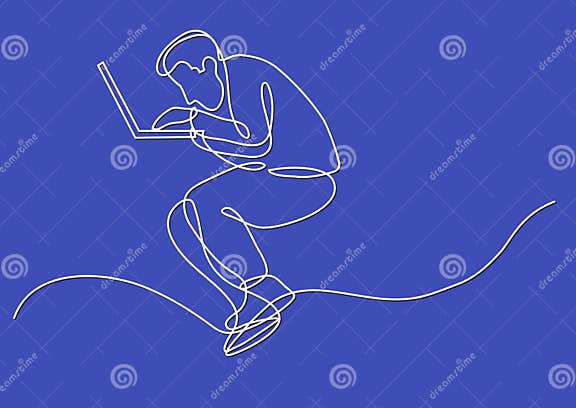 Continuous Line Drawing of Focused Man Working on Laptop Computer Stock ...