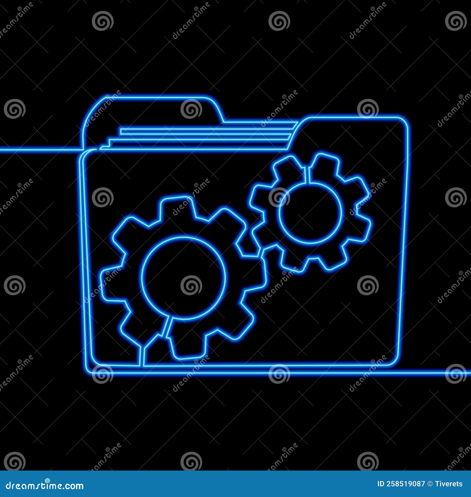 Continuous Line Drawing Folder with Cogwheel Project Management Icon ...