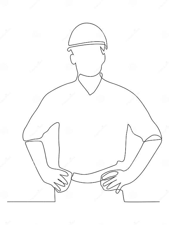 Continuous Line Drawing of Foreman Constructor Engineer. Stock Vector ...