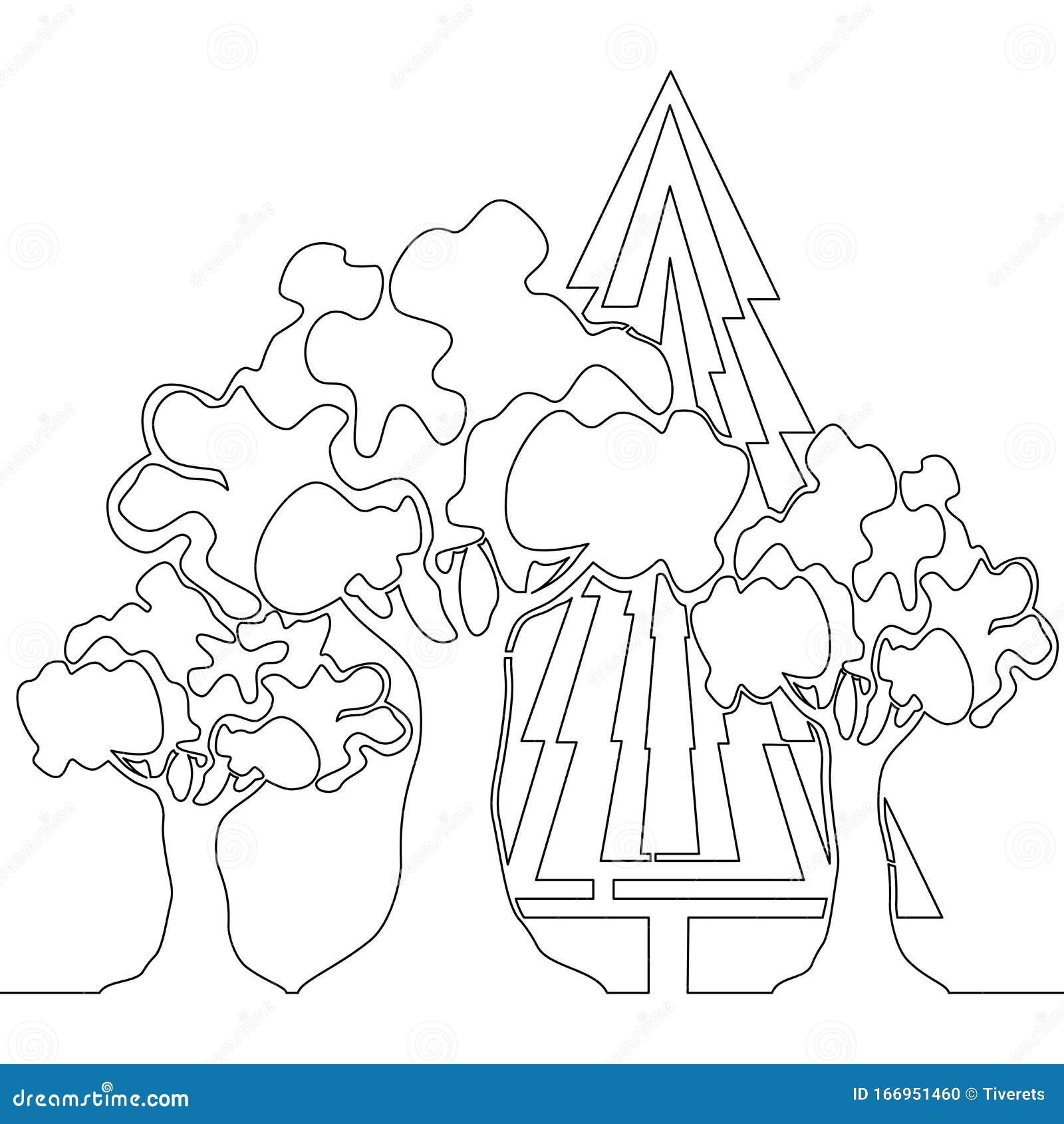 Continuous Line Drawing Forest Woodland Concept Stock Vector ...