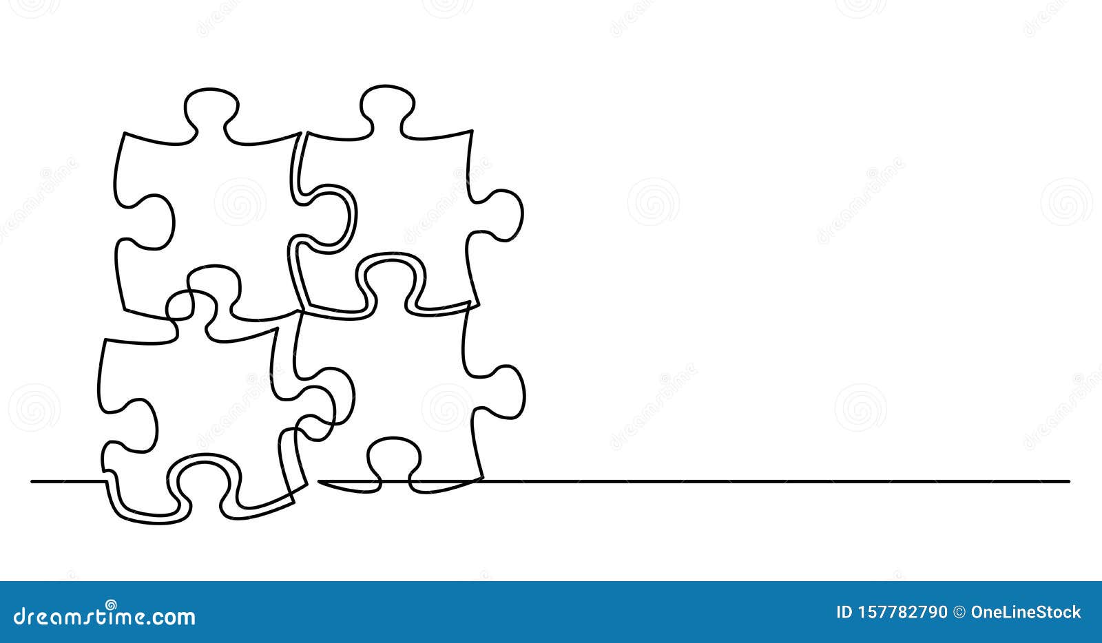 Continuous Line Drawing of Four Puzzle Pieces Connected Together As ...