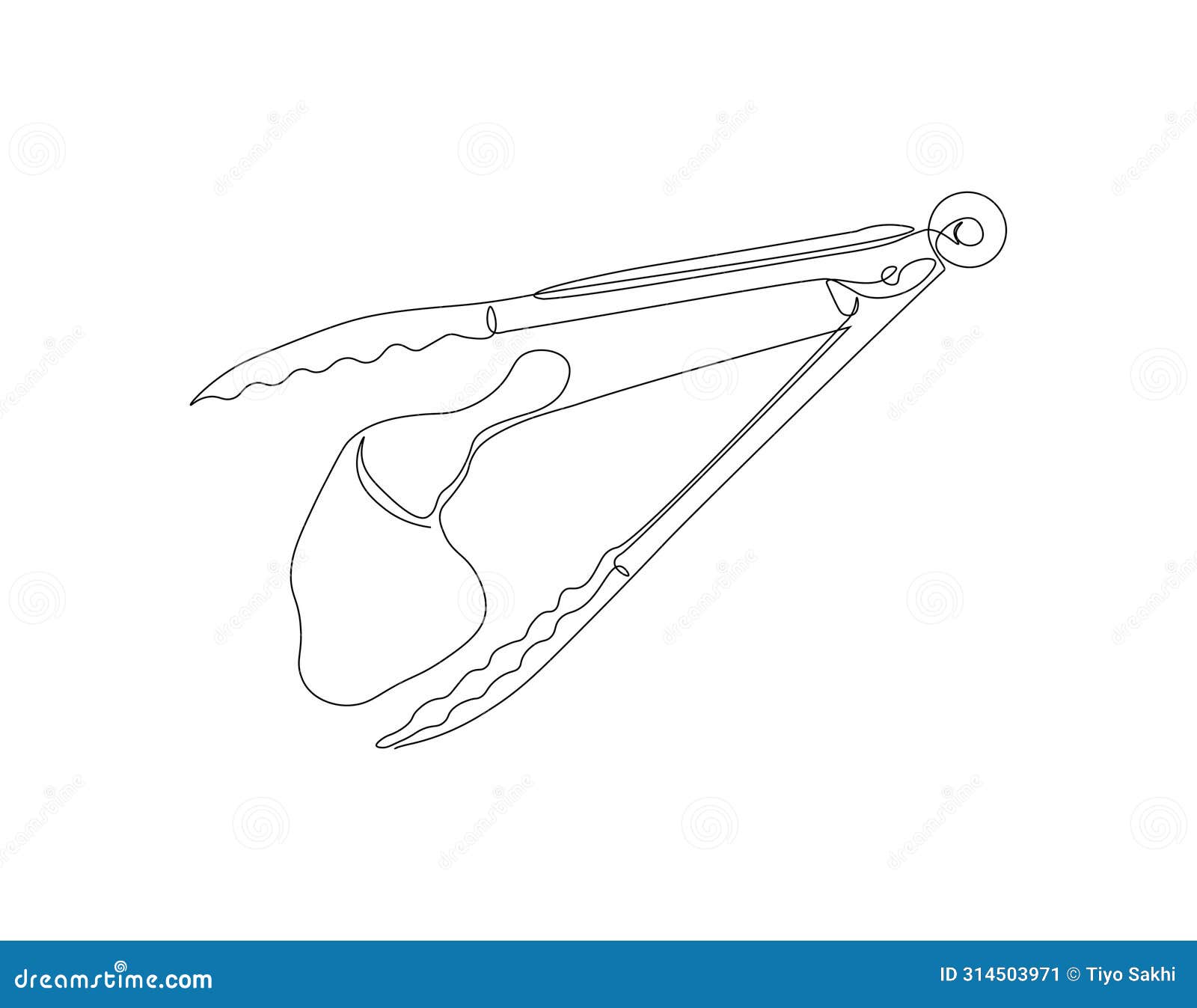 Continuous Line Drawing of Fried Tongs. One Line of Tongs. Kitchenware ...