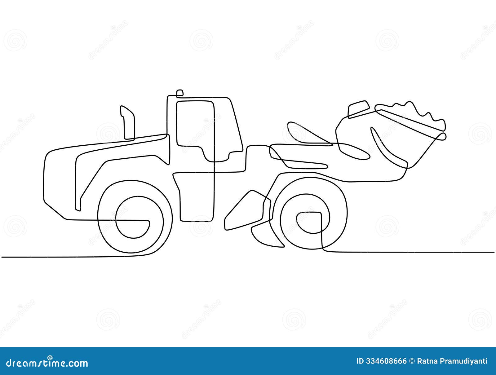 Continuous Line Drawing of a Front Loader Construction Vehicle in Clean ...