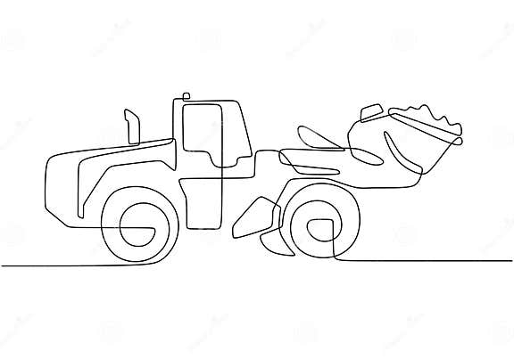 Continuous Line Drawing of a Front Loader Construction Vehicle in Clean ...
