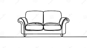 Continuous Line Drawing of Front View the Sofa. Modern Sofa Isolated on ...