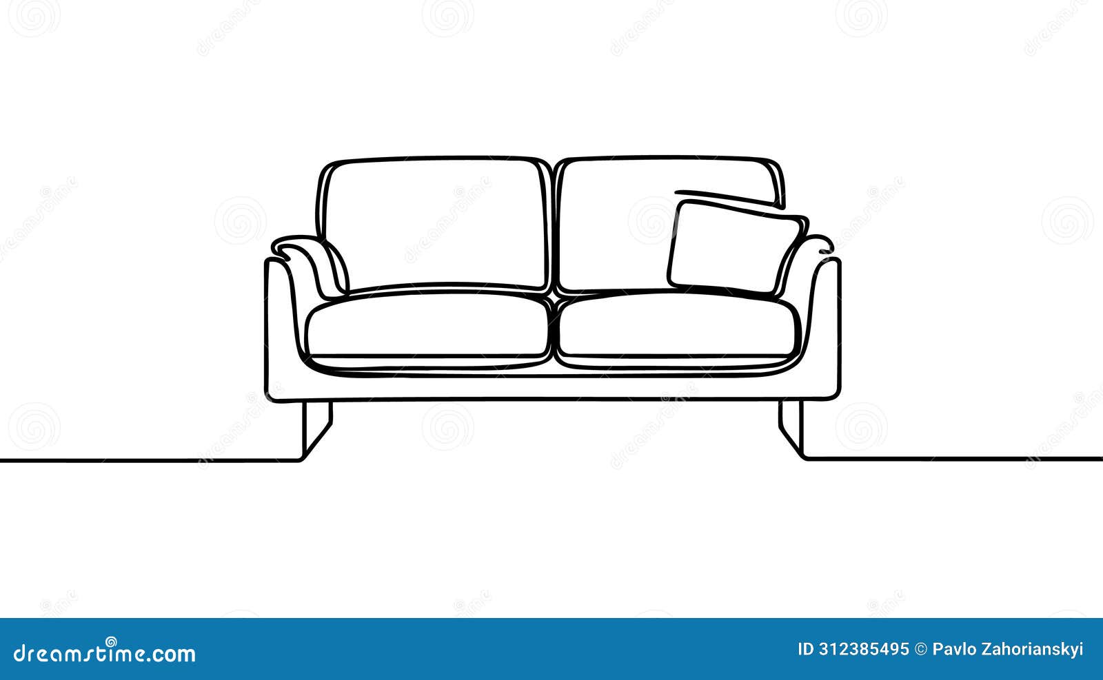 Continuous Line Drawing of Front View the Sofa. Modern Sofa Isolated on ...