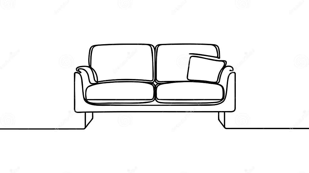 Continuous Line Drawing of Front View the Sofa. Modern Sofa Isolated on ...