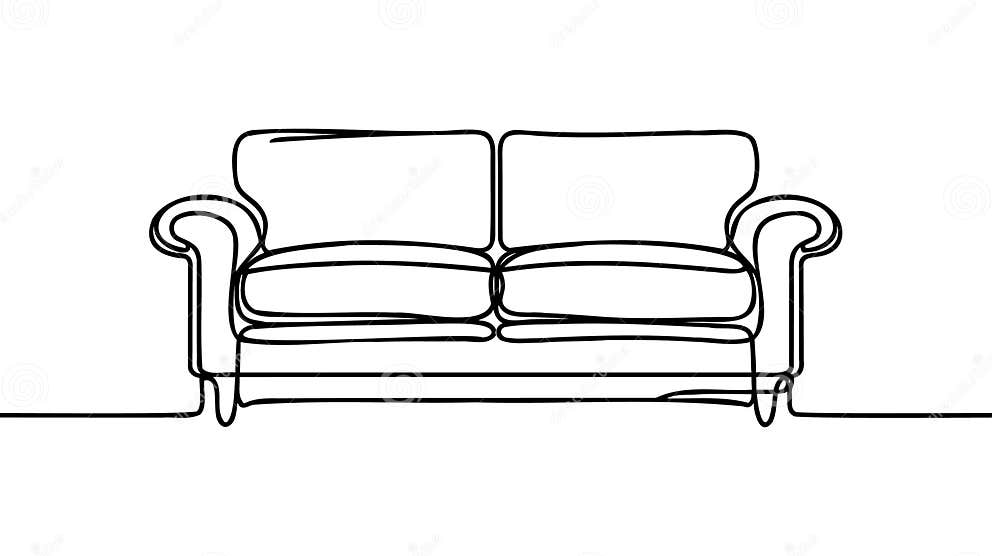 Continuous Line Drawing of Front View the Sofa. Modern Sofa Isolated on ...