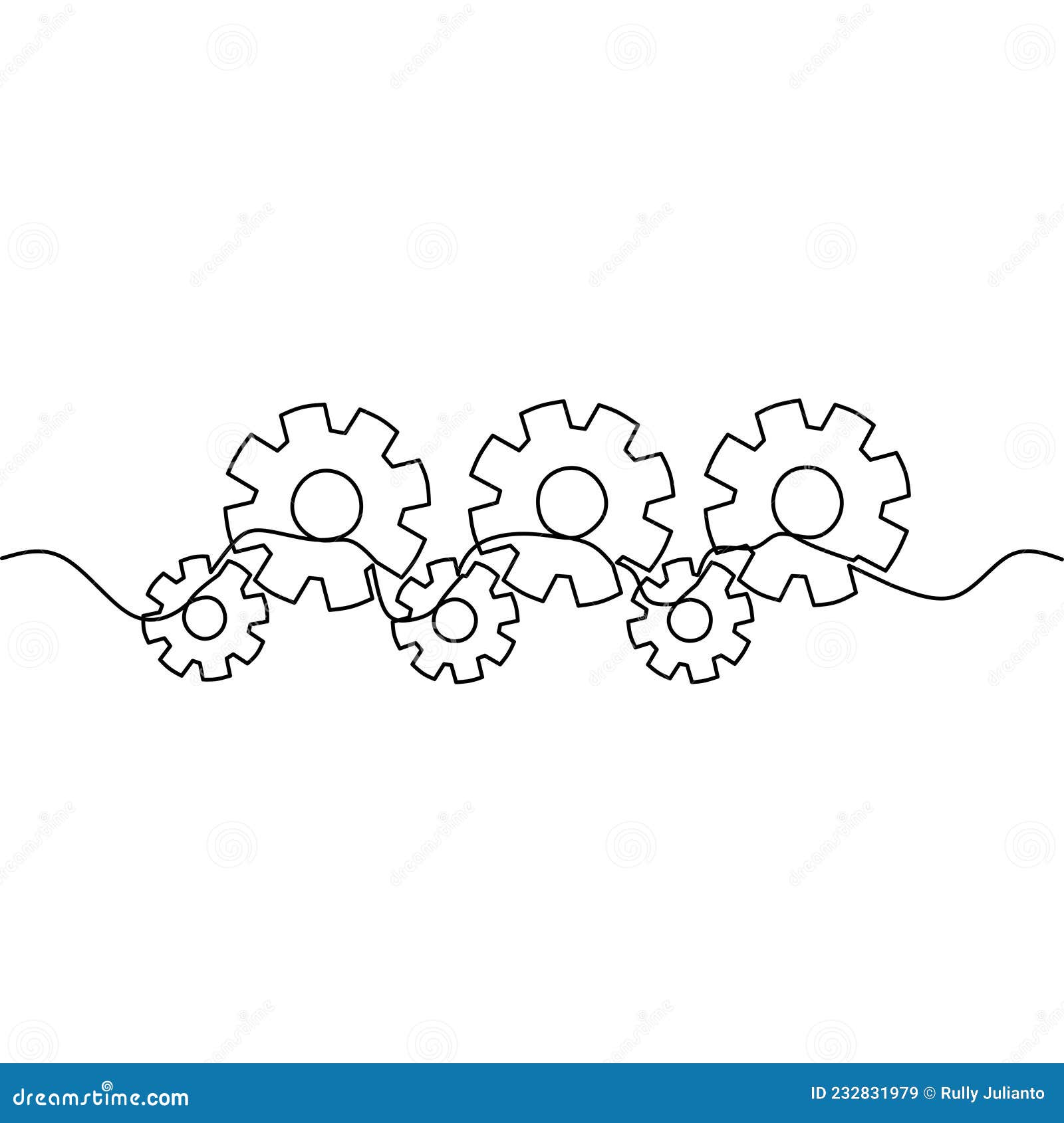 Illustration One Line Drawing of Gear Stock Vector - Illustration of ...