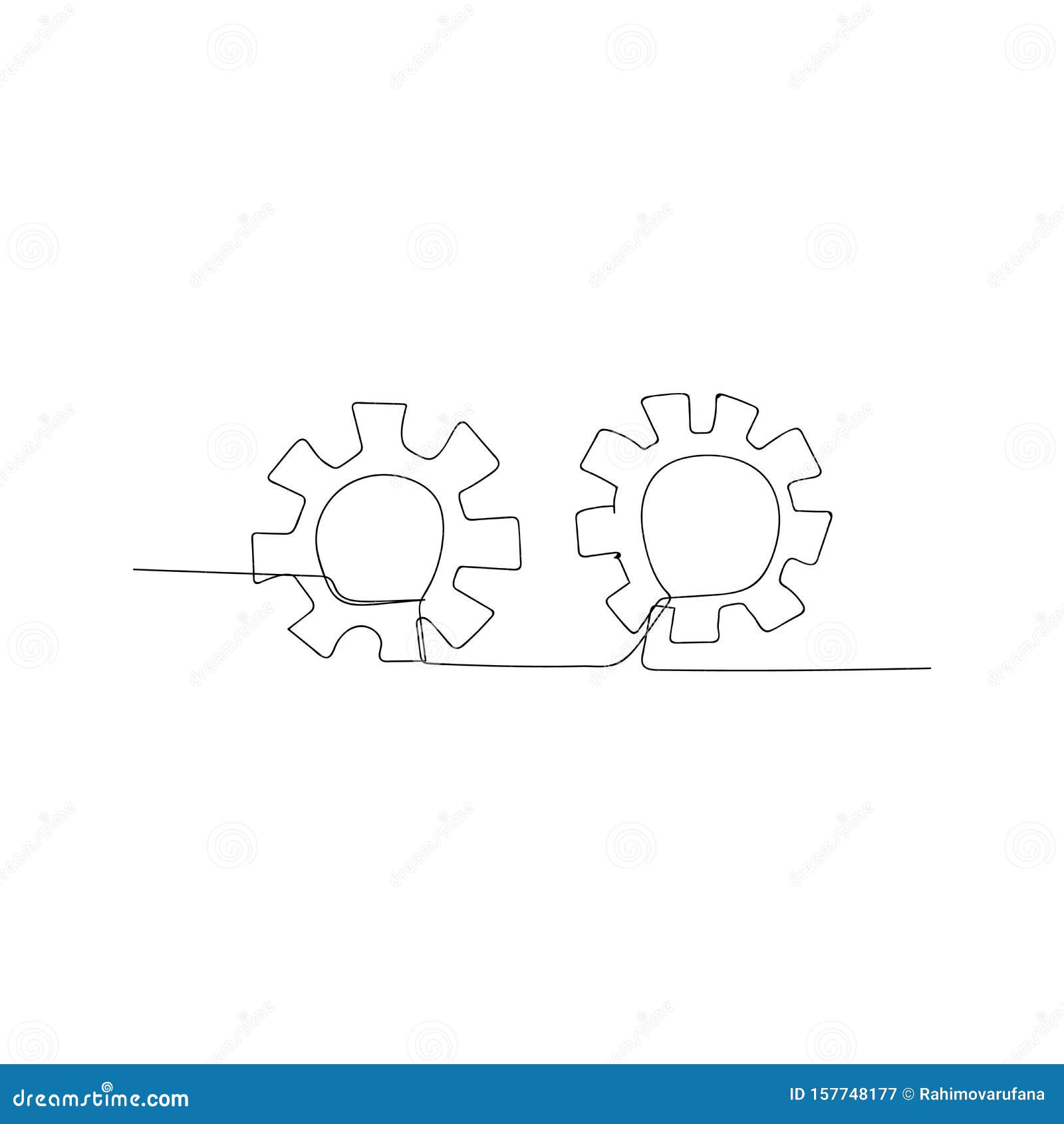 Continuous Line Drawing of Gears are Drawn. Isolated Sketch Drawing of ...