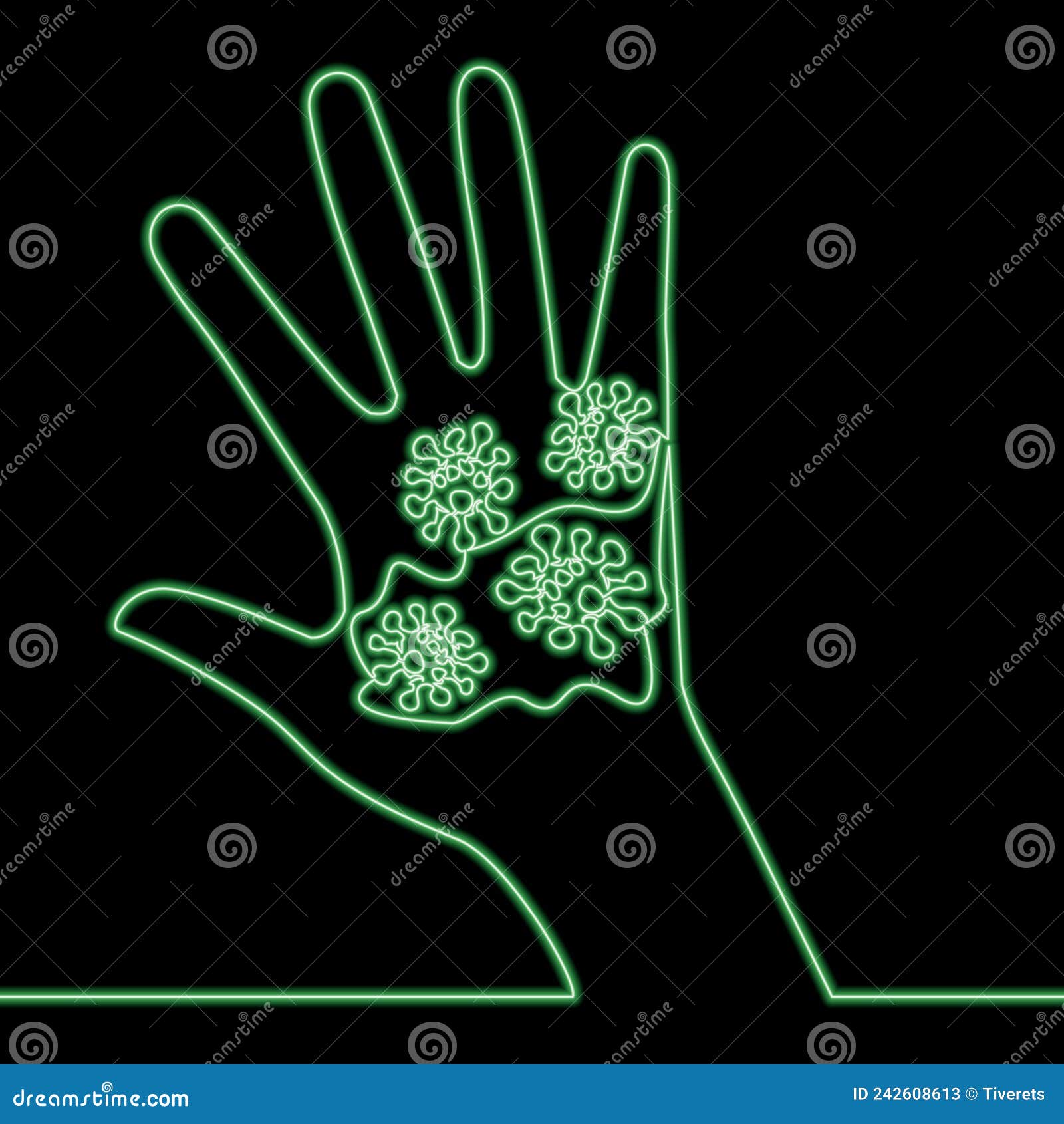 Continuous Line Drawing Germs on Unwashed Hands Infection Neon Stock ...