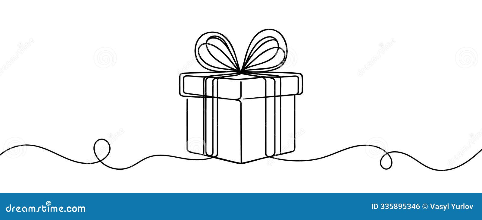 Continuous Line Drawing of Gift Box with Ribbon Bow. Template for Your ...