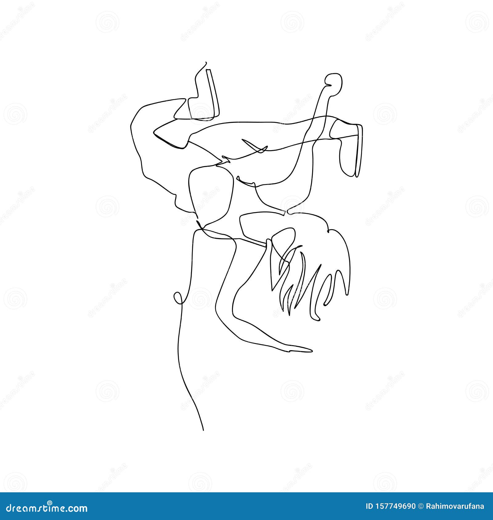 Continuous Line Drawing of Girl Dancing. Isolated Sketch Drawing of ...