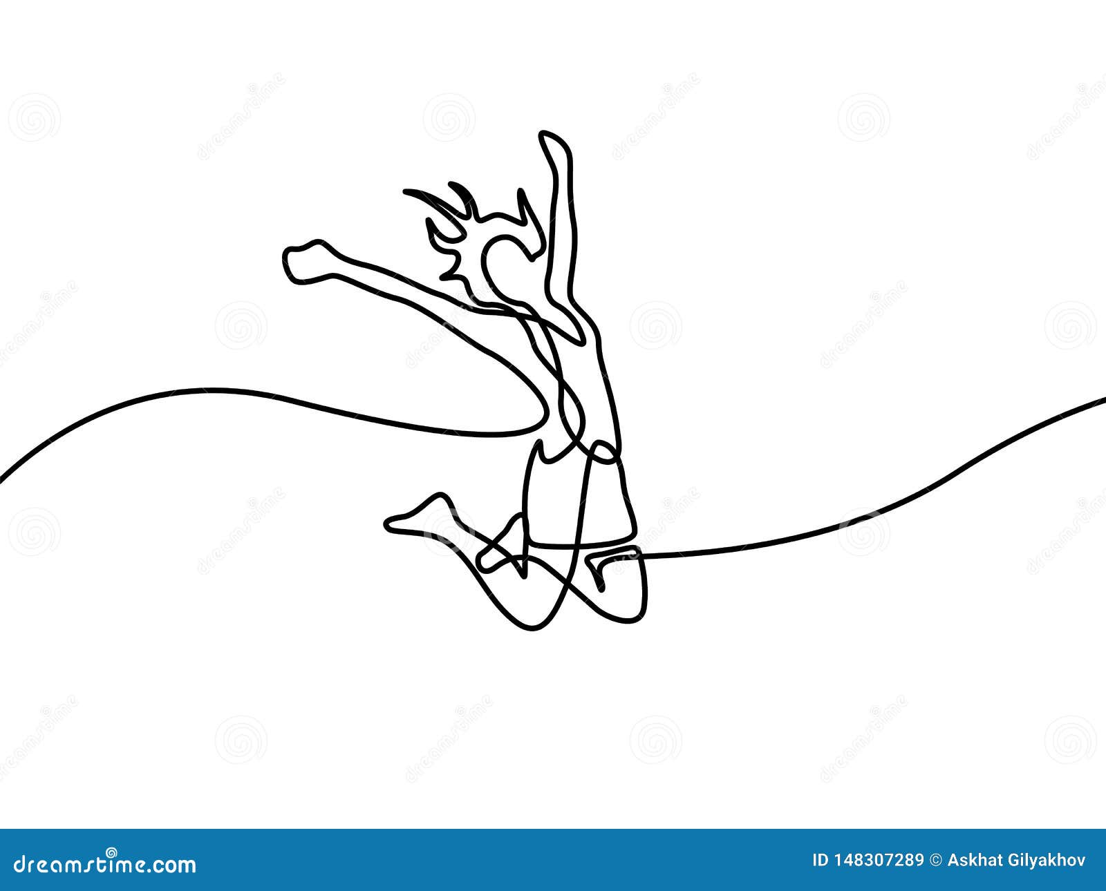 Continuous Line Drawing Girl Jumping For Happy. Vector Illustration ...
