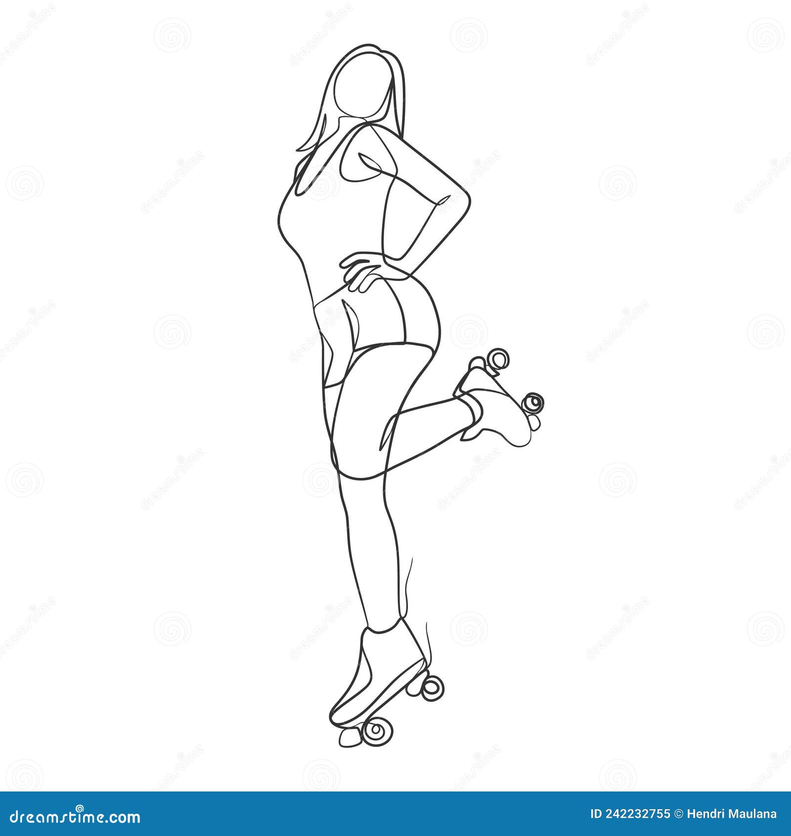 Continuous Line Drawing of Girl on Rollers Stock Vector - Illustration ...