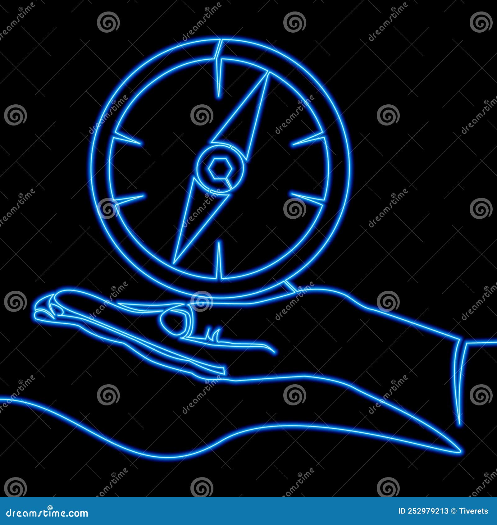 Continuous Line Drawing Giving Hand with Compass Icon Neon Concept ...