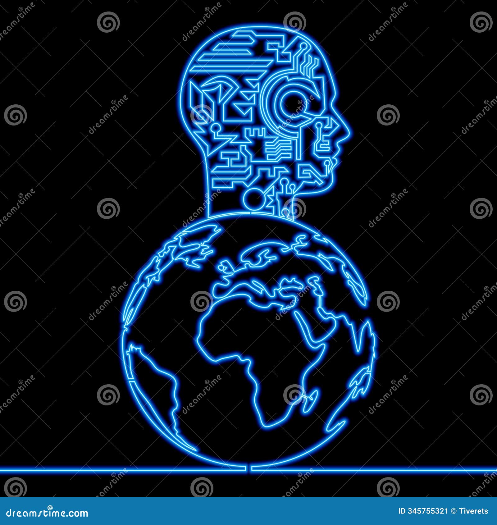 Continuous Line Drawing Global Artificial Intelligence Icon Neon Glow ...