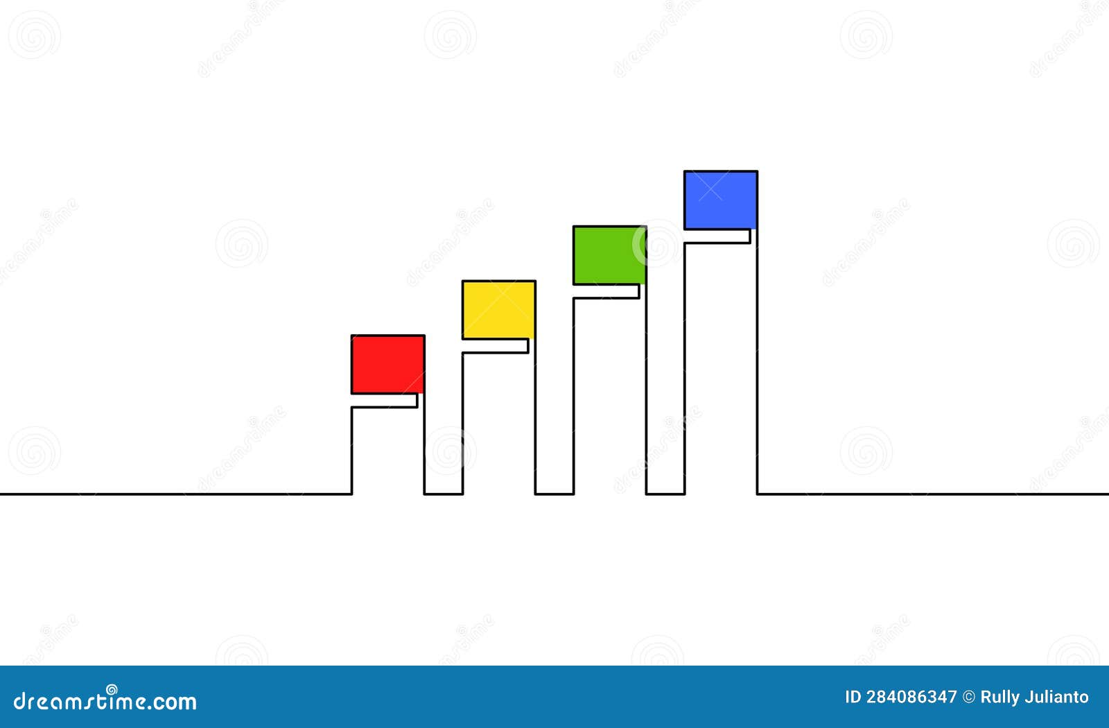 Continuous Line Drawing of Graph Business Icon. Bar Chart with Color ...