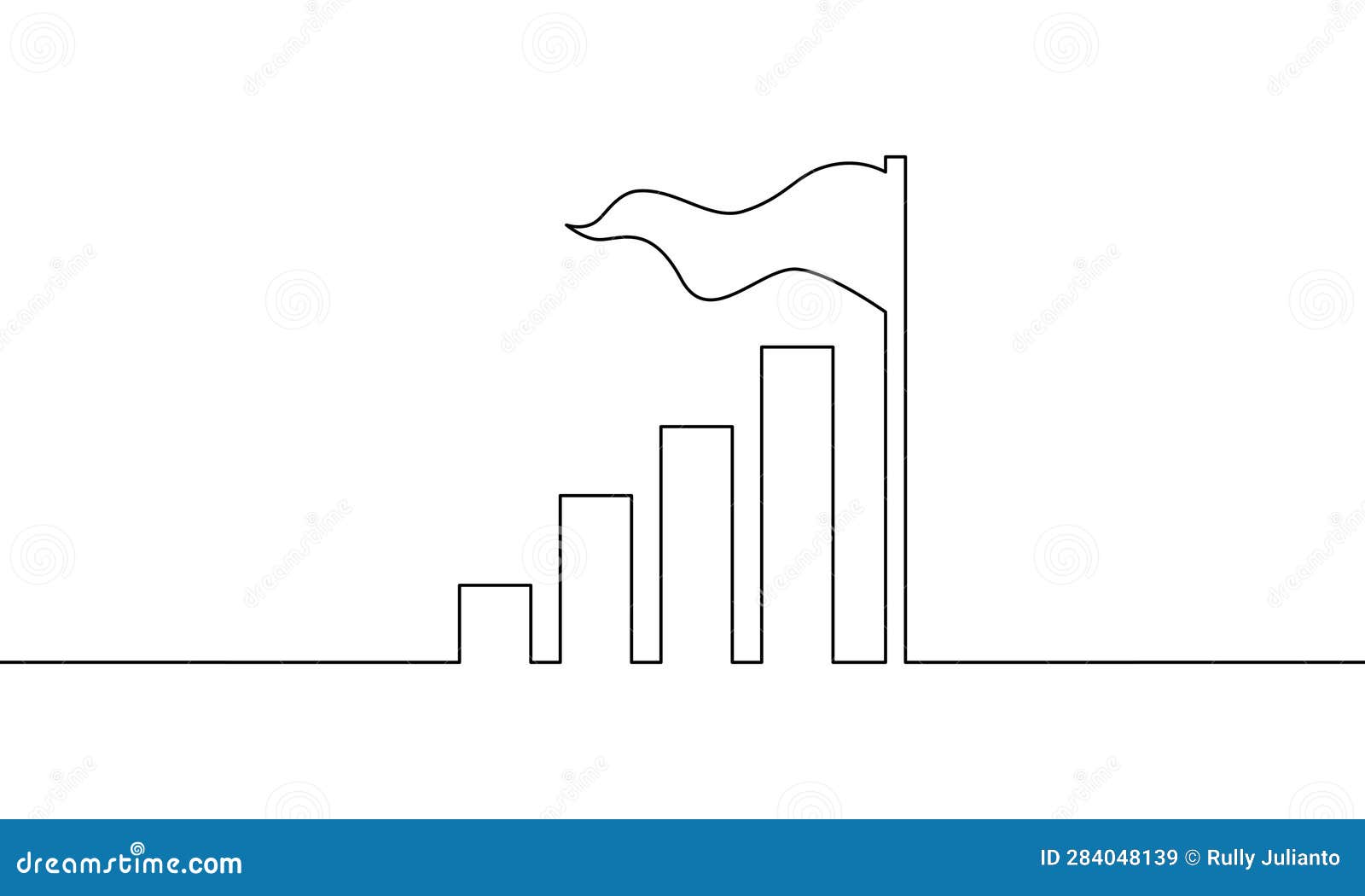Continuous Line Drawing of Graph with Flag Stock Vector - Illustration ...