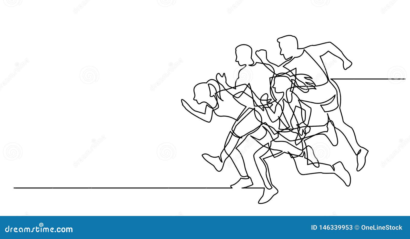 Continuous Line Drawing of Group of Athletes Running Stock Vector ...
